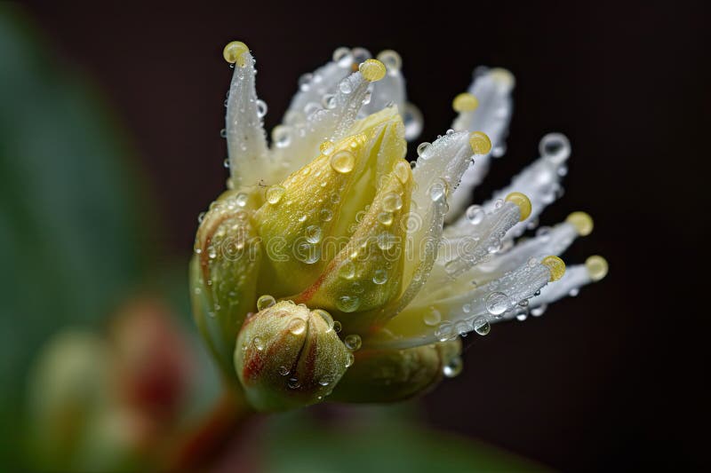 Close-up of Budding Flower, with Dewdrop on Its Petals Stock ...