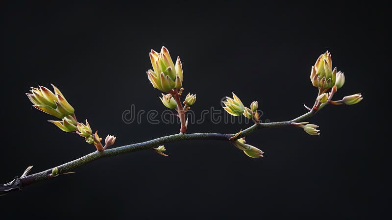 Close Up of Buds of a Maple Tree on a Black Background. Stock ...