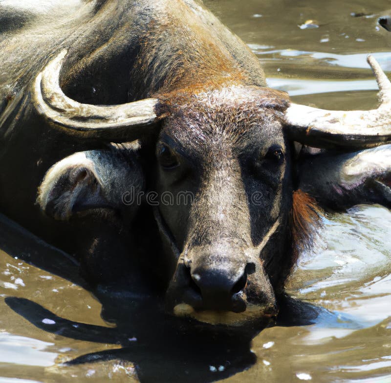 Close Up of Buffalo in Water, Created Using Generative Ai Technology ...