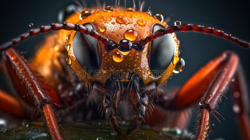 A Close Up of a Bug with Drops of Water on Its Face Stock Illustration ...