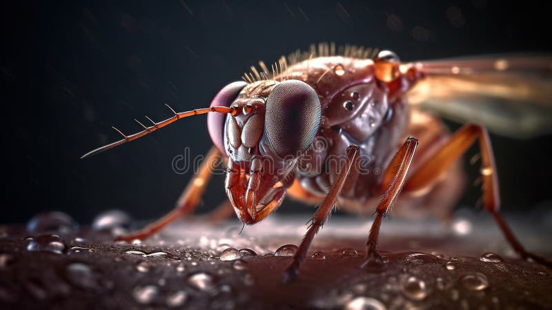 A Close Up of a Bug on a Surface with Drops of Water Stock Illustration ...