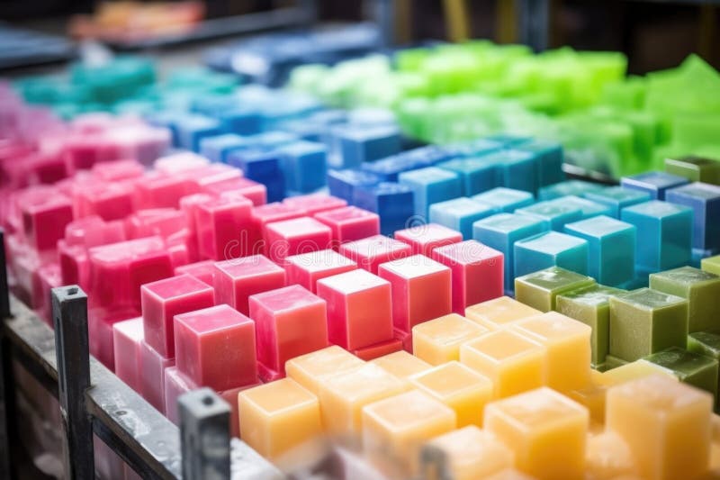 Close-up of Building Blocks Undergoing Coloration Process in Factory ...