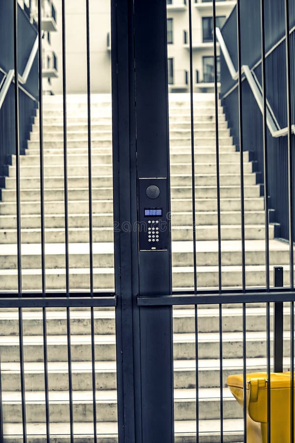 Close-up of Building Intercom and Gate Stock Image - Image of buzz ...