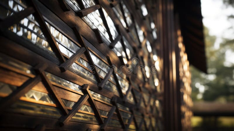 A Close Up of a Building with Lots of Windows and Wood, AI Stock ...