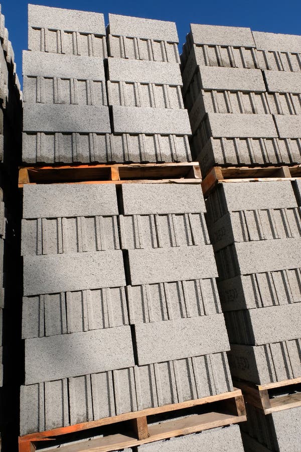 Concrete Blocks on Pallets Close-up Stock Photo - Image of cinder ...