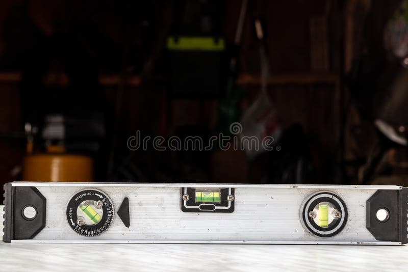 Close-up of a Building Metal Level, a Ruler Lying on the Boards ...