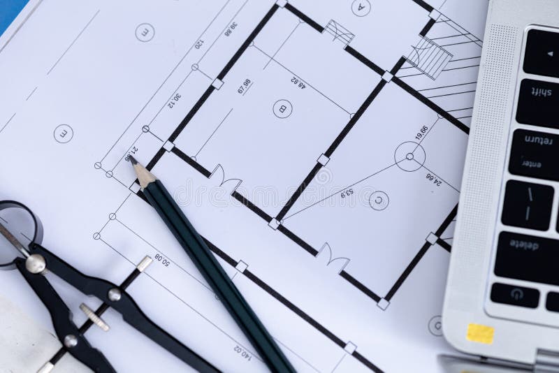 Close-up of Building Plans Designed by Architects, Architect Engineers ...