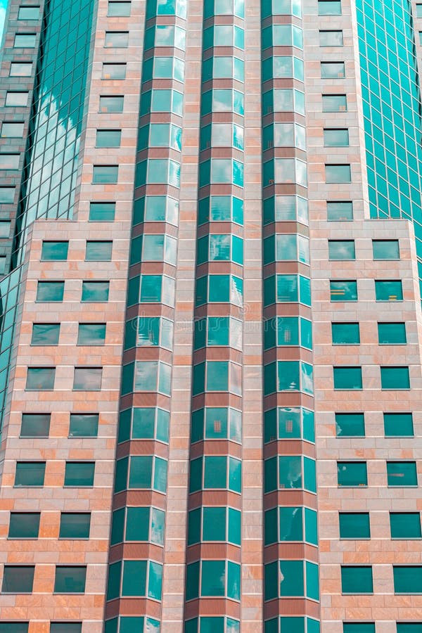 Close Up of Skyscraper with Buildings Reflecting in the Windows Stock ...