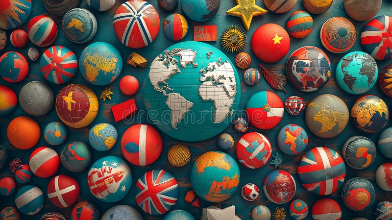 A Close Up of a Bunch of Balls with Different Countries on Them Stock ...