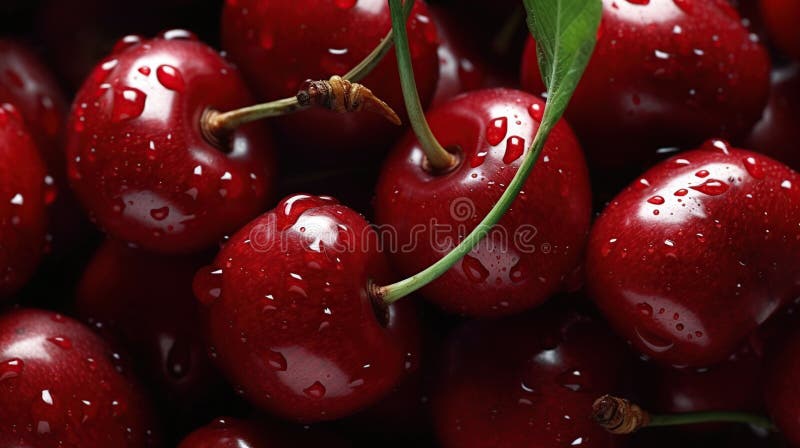 Close Up of a Bunch of Bright Red Cherries Generative AI Stock ...