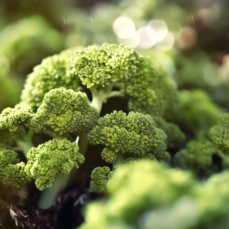 A Close Up of a Bunch of Broccoli Plants Growing in the Ground, AI ...