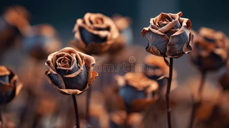 A Close Up of a Bunch of Brown and Dead Roses, AI Stock Illustration ...
