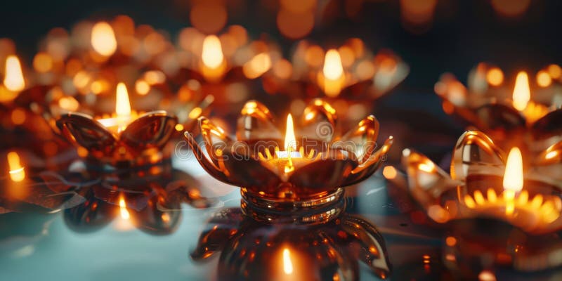 A Bunch of Candles with a Lit Candle in the Middle Stock Photo - Image ...