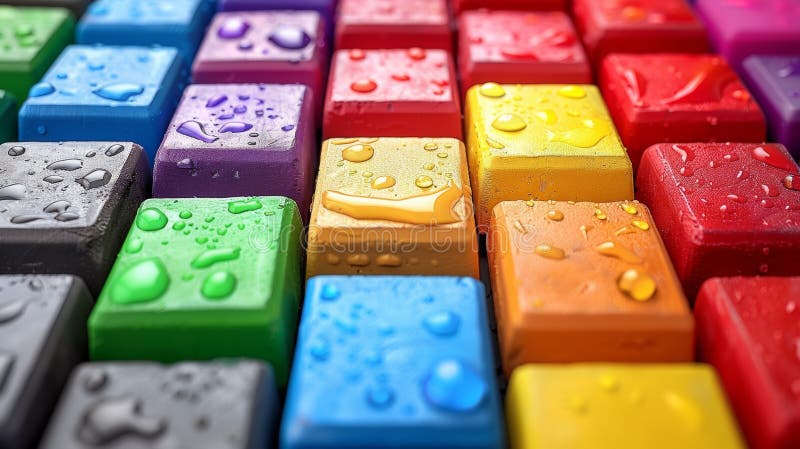 A Close Up of a Bunch of Colorful Blocks with Water Droplets on Them ...