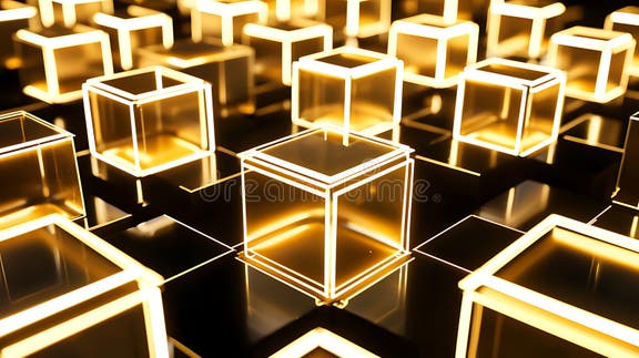 A Close Up of a Bunch of Cubes with a Yellow Glow Stock Illustration ...