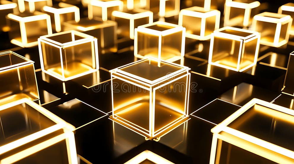 A Close Up of a Bunch of Cubes with a Yellow Glow Stock Illustration ...