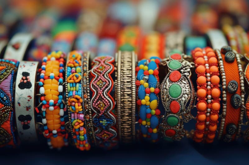 A Close Up of a Bunch of Different Colored Bracelets Stock Photo ...