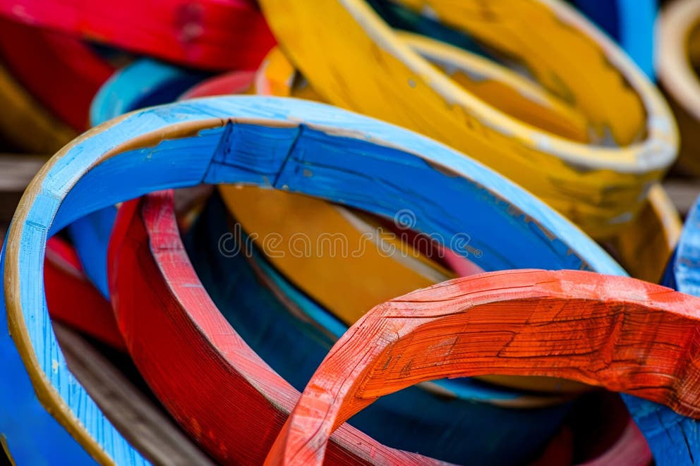 Close Up of Bunch of Different Colored Hoses on Table. AI Stock Image ...