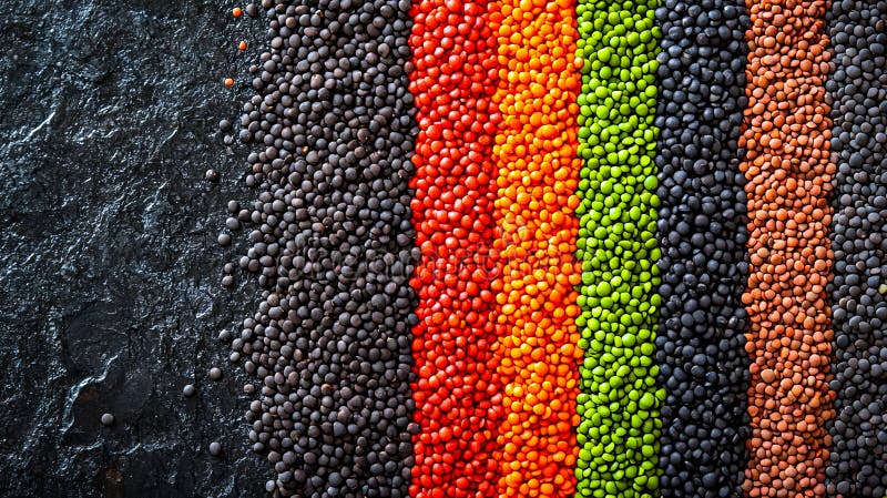 A Close Up of a Bunch of Different Colored Lentils on a Table Stock ...
