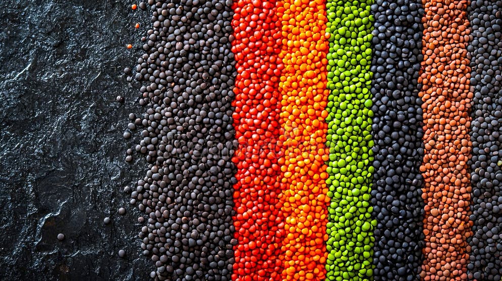 A Close Up of a Bunch of Different Colored Lentils on a Table Stock ...