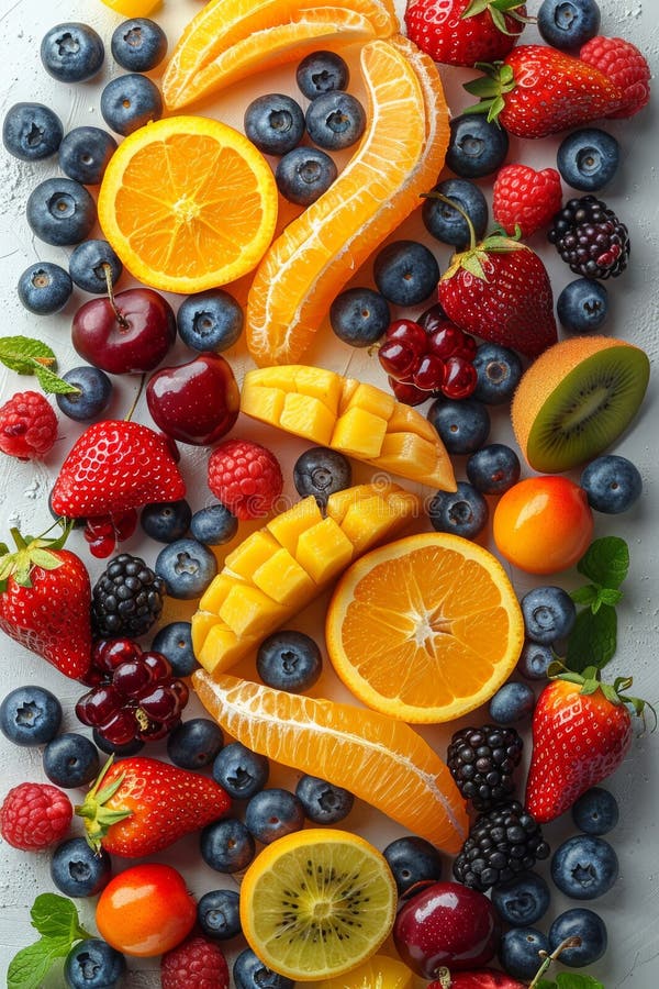 A Close Up of a Bunch of Different Fruits Arranged in Rows, AI Stock ...