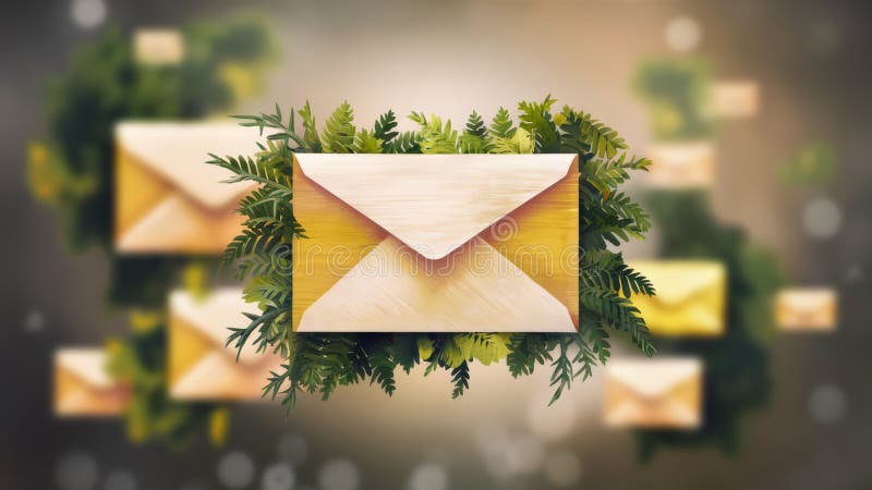 A Close Up of a Bunch of Envelopes and Leaves on Top, AI Stock Photo ...