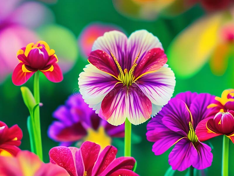 A Close Up of a Bunch of Flowers, a Digital Painting. Stock ...