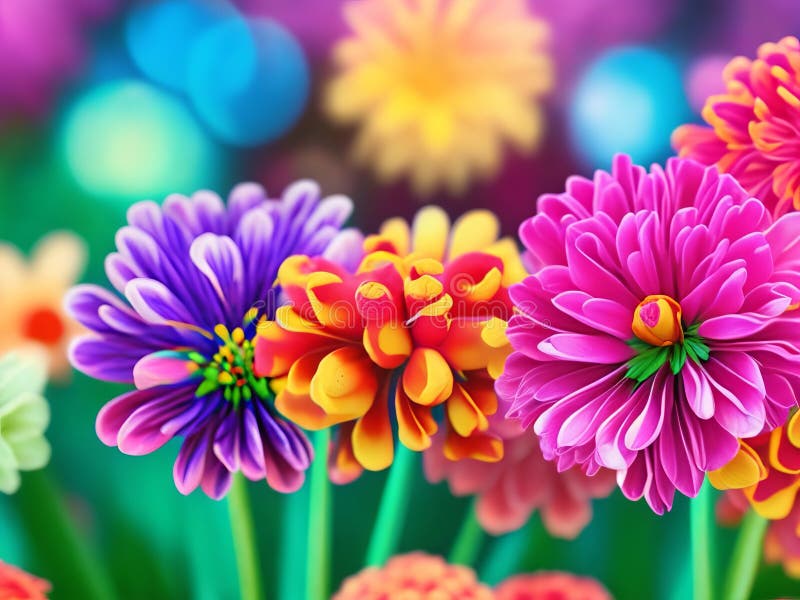 A Close Up of a Bunch of Flowers, a Digital Painting. Stock ...