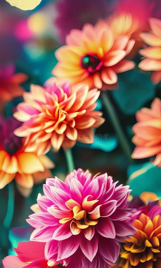 A Close Up of a Bunch of Flowers, a Digital Painting. Stock ...