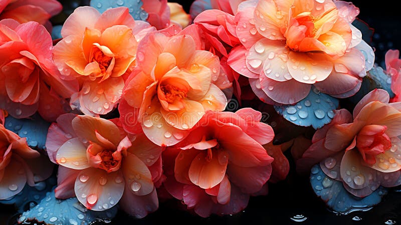 Close Up of Bunch of Flowers with Water Droplets. Generative AI Stock ...