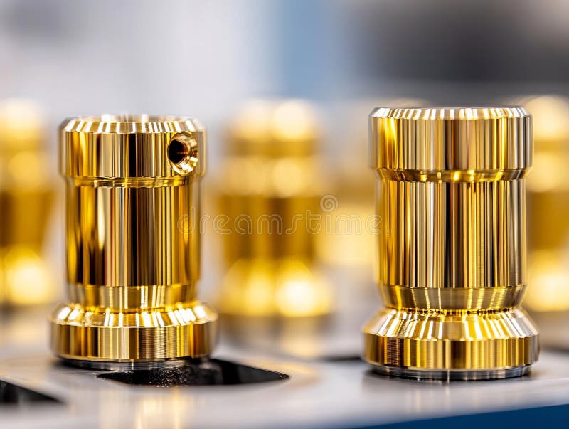A Close Up of a Bunch of Gold Valves on a Table Stock Image - Image of ...