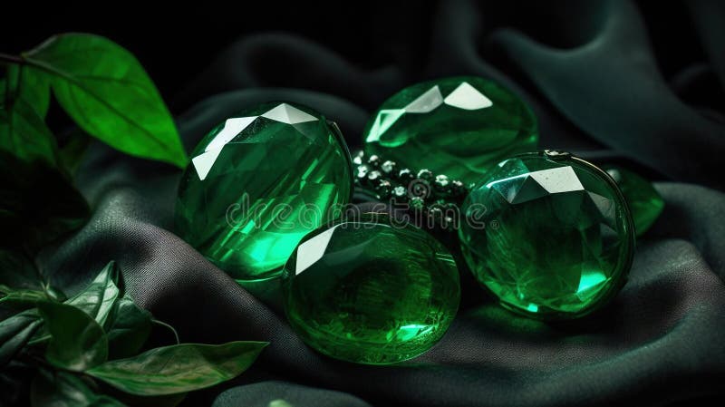 A Close Up of a Bunch of Green Jewels on a Cloth Stock Illustration ...