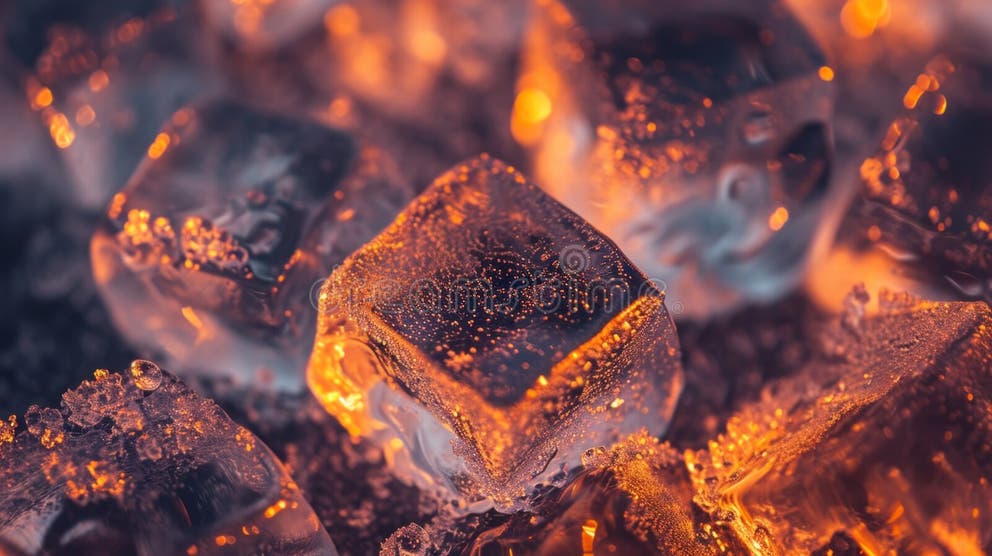 A Close Up of a Bunch of Ice Cubes on Fire, AI Stock Illustration ...