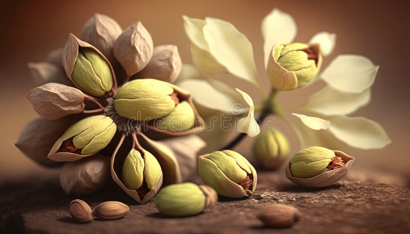A Close Up of a Bunch of Nuts and a Flower. Generative Ai Stock ...
