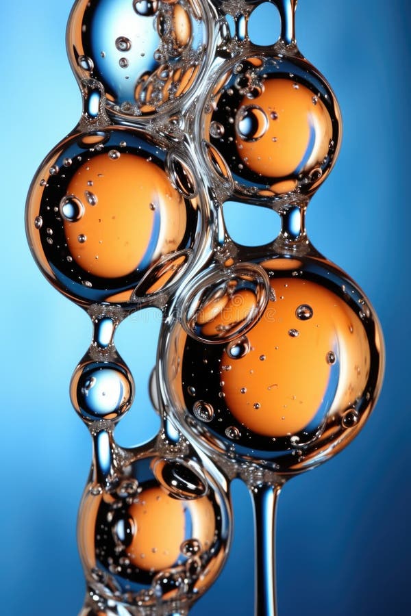 A Close Up of a Bunch of Orange and Blue Bubbles, AI Stock Illustration ...