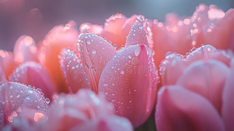 A Close Up of a Bunch of Pink Flowers with Dew Drops on Them. the ...