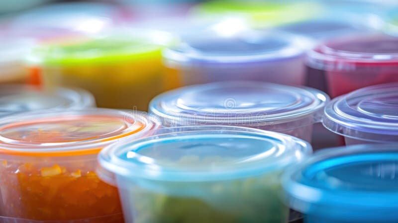 A Close Up of a Bunch of Plastic Containers Filled with Food, AI Stock ...
