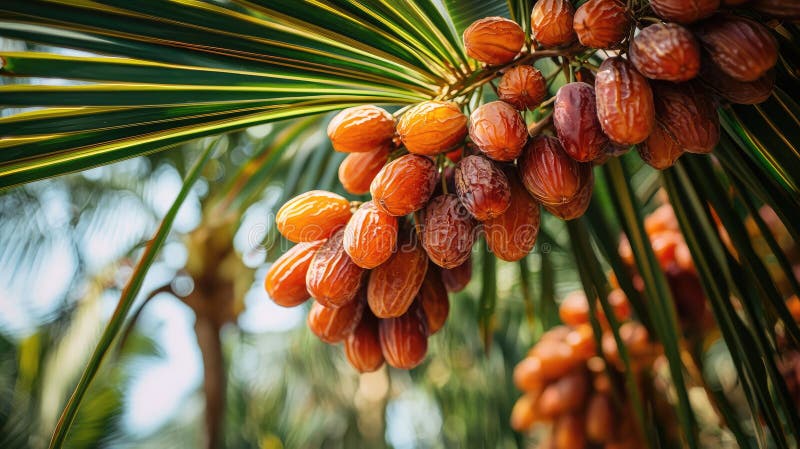 Close Up of a Bunch of Ripe Dates on a Palm Tree Branch Stock ...