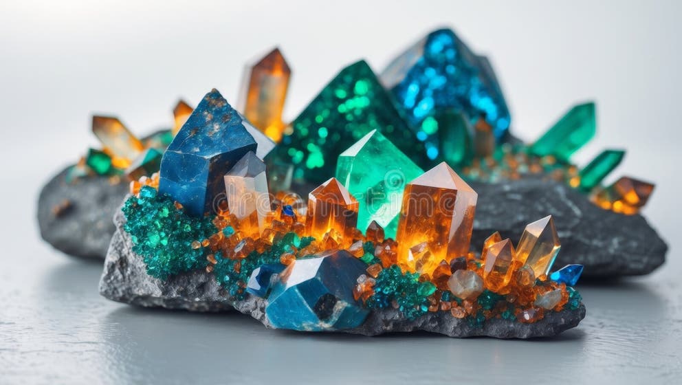 A Close Up of a Bunch of Rocks with Different Colored Crystals Stock ...