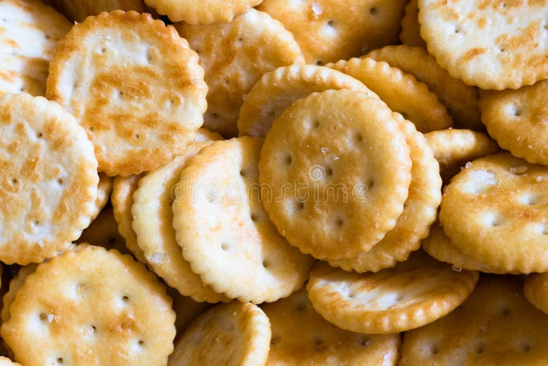 Close Up on Bunch of Round Crackers. Popular Crunchy Snack Background ...