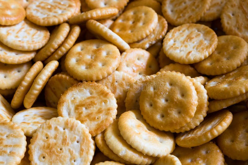 Close Up on Bunch of Round Crackers. Popular Crunchy Snack Background ...