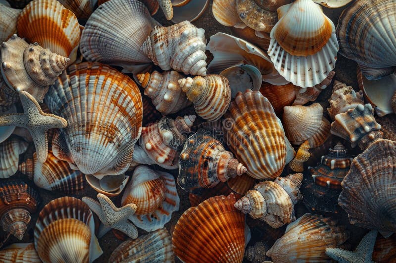 A Close Up of a Bunch of Shells. Perfect for Beach-themed Designs Stock ...
