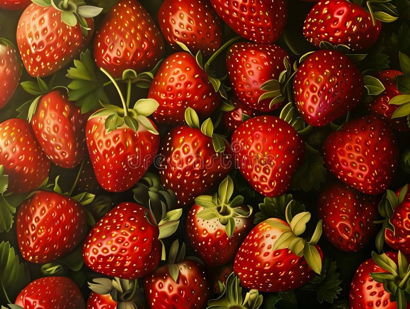 A Bunch of Strawberries Growing on a Bush with Green Leaves Stock Image ...
