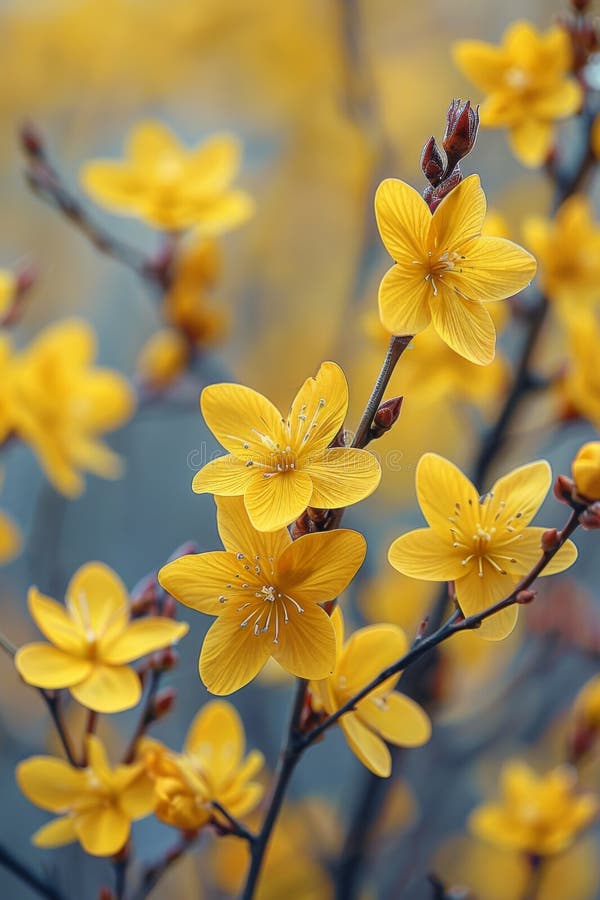 A Close Up of a Bunch of Yellow Flowers on the Stem, AI Stock ...