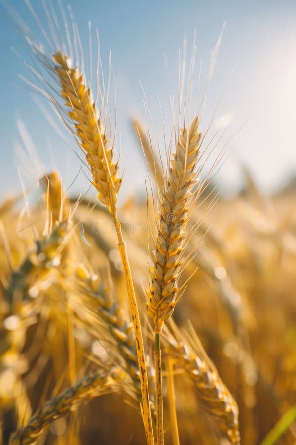 Close-up of a Bundle of Wheat Growing in a Sunny Field, Ideal for Agricultural or Rural-themed ...