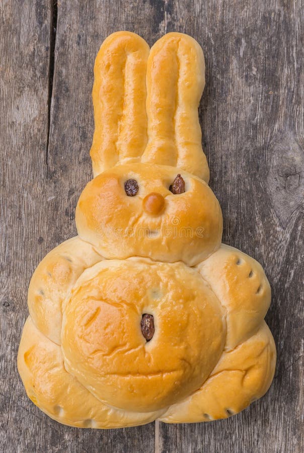 Close Up of Bunny Bread Shape on Wood Background Stock Photo - Image of ...