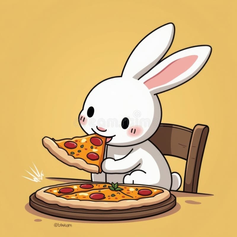 Close Up Bunny Eating Pizza Stock Illustration - Illustration of rabbit ...