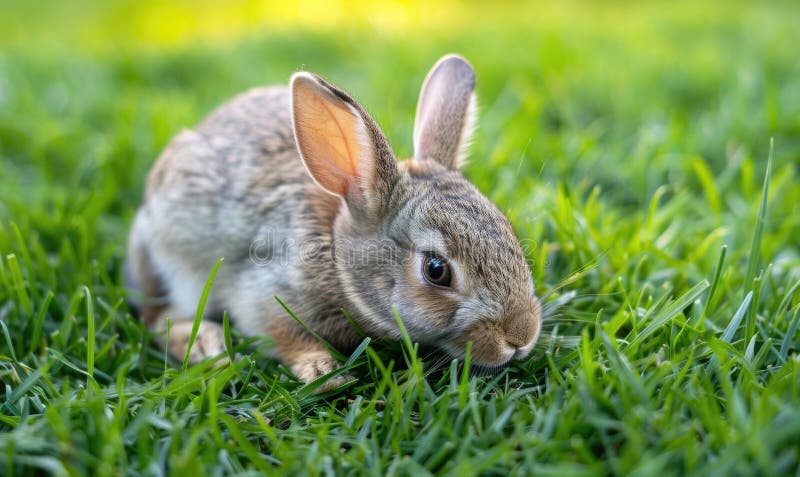 Close-up of a Bunny Munching on Fresh Green Grass Stock Image - Image ...