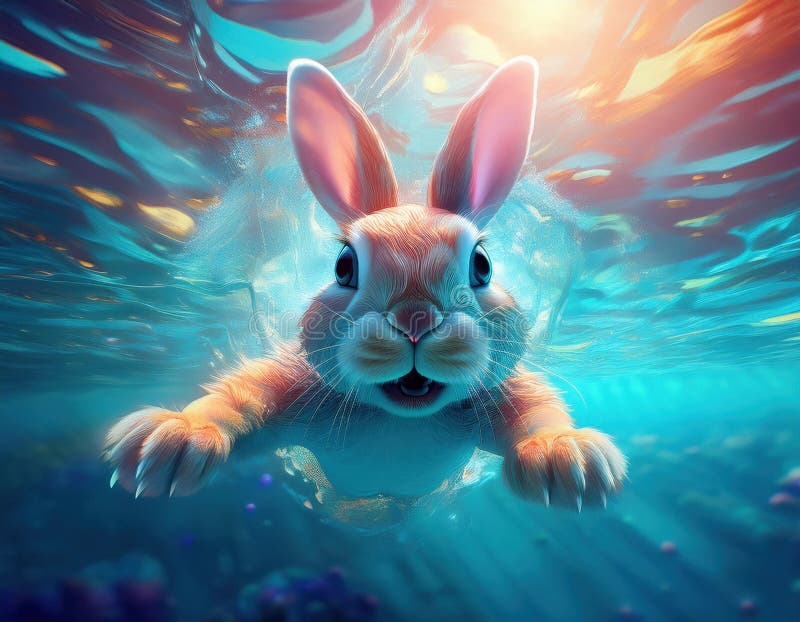 Close Up Bunny Swimming in the Water Stock Illustration - Illustration ...