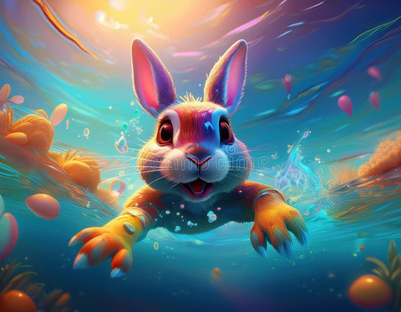 Close Up Bunny Swimming in the Water Stock Illustration - Illustration ...